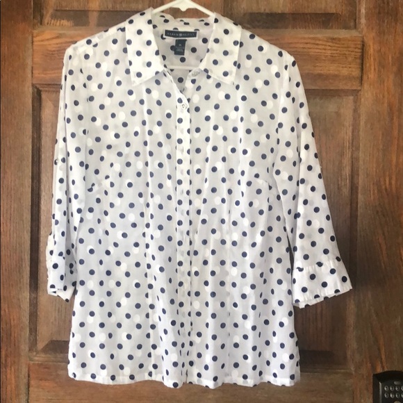 Karen Scott | Tops | Karen Scott 0 Cotton Polka Dot Blouse Size M ...